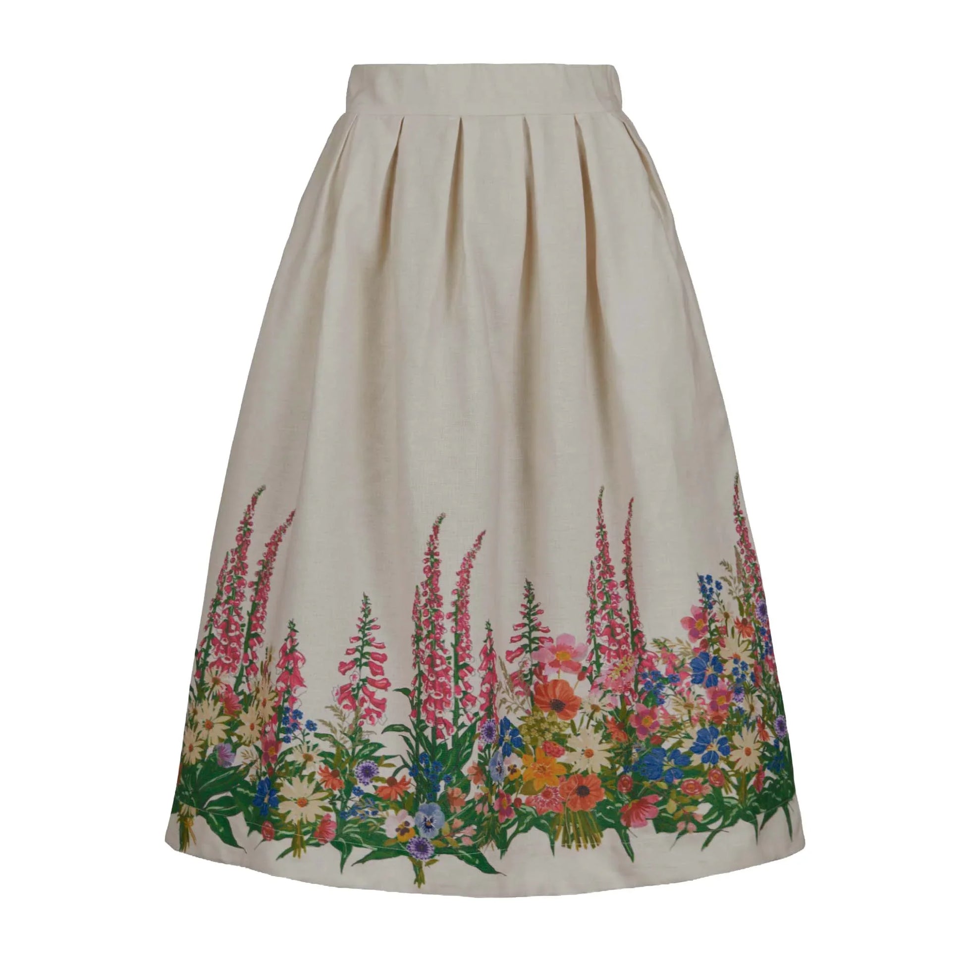 PALAVA レディース コットンリネン ロングスカート 裾花柄 (マルチカラー) Florence Wild Flowers ...