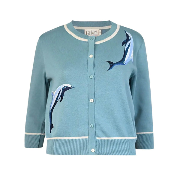 PALAVA レディース オーガニックコットン ニットカーディガン 刺繍 (ブルー x イルカ) Vera Dolphins – PALAVA ...